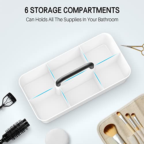 Kadolina Plastic Portable Shower Caddy Divided Basket Bin Bath Storage Organizer Tote with Handle for College Dorm Bathroom Vanity, Holds Shampoo, Conditioner, Soap, Cosmetics (White)