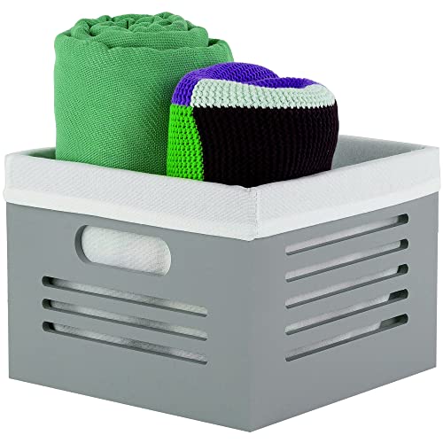 Gray Storage Cubes, Wooden Storage Cubes Organizer - Decorative Wood Crate Box Storage Bin - for Closet and Shelf Storage, Basket Organizer Lined with Machine Washable Soft Linen Fabric