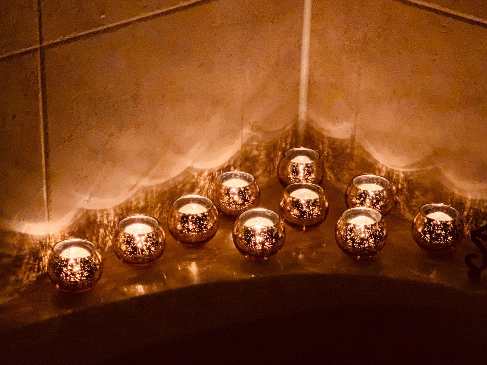 Volens Round Gold Votive Candle Holders, Mercury Glass Candle Holder Set of 12