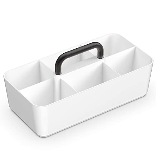 Kadolina Plastic Portable Shower Caddy Divided Basket Bin Bath Storage Organizer Tote with Handle for College Dorm Bathroom Vanity, Holds Shampoo, Conditioner, Soap, Cosmetics (White)