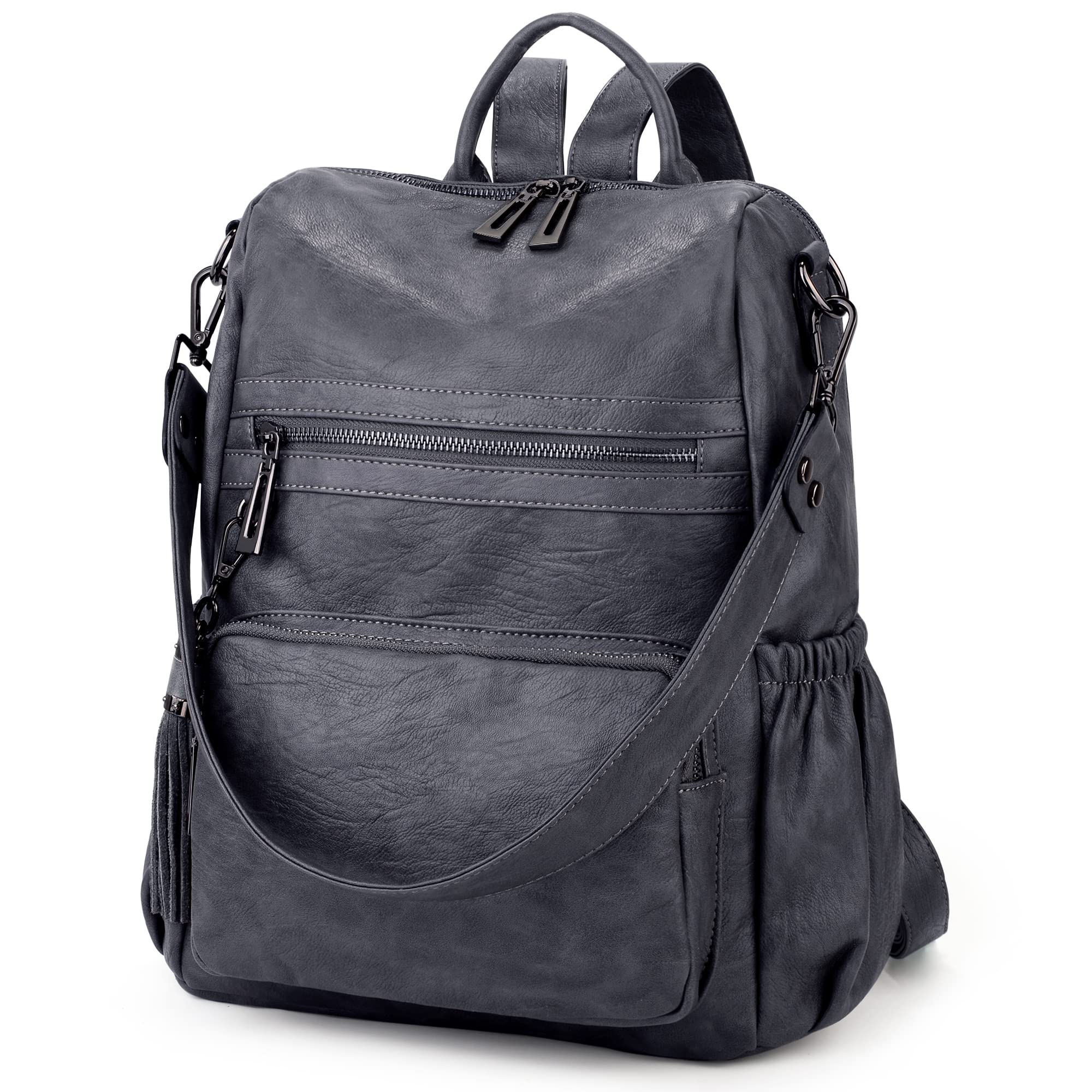 UTO Women Backpack Purse Leather Vegan Ladies Fashion Designer Rucksack Convertible Travel Shoulder Bag with Tassel