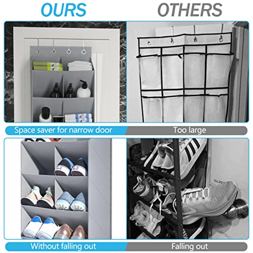 coastal rose Over The Door Shoe Organizer, 6-Tier Shoe Rack for Closet Door with Large Deep Pockets & 4 Metal Hooks, Hanging Storage Organizer for Baby Diaper, Shoe, Closet, Bathroom, Nursery, Gray