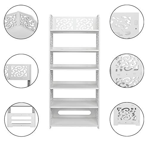 BILEK 6 Tiers Wooden Shoes Rack Free Standing Shoe Shelf Storage Organizer, Stable Structure & Strong Material, for Convenient Shoe Organization,White(16.54" x 9.45" x 38.19")