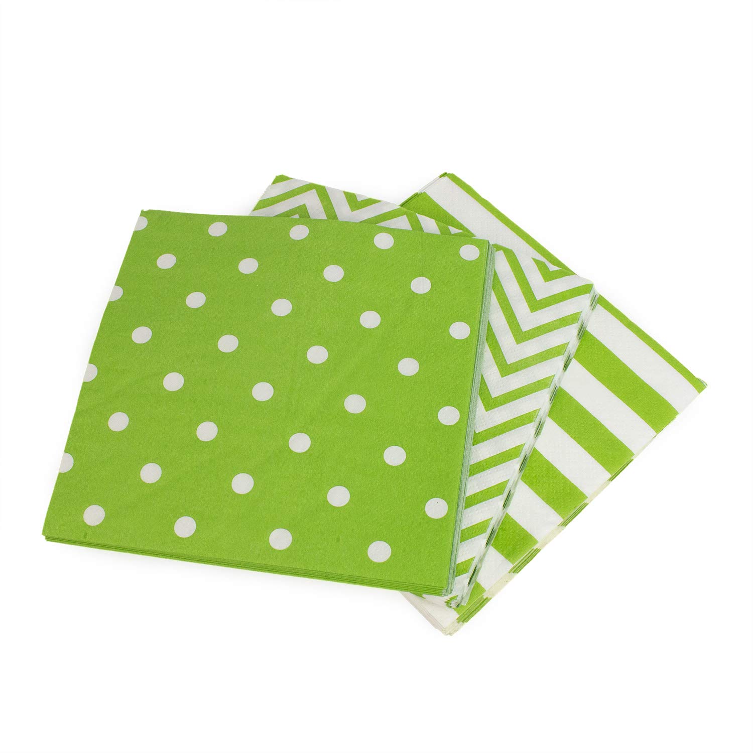 Dulousia Disposable Striped Chevron Polka Dot Green Paper Party Napkins 60 Count