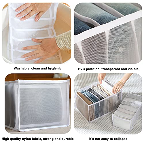 JinGoldBell Wardrobe Clothes Organizer 5pcs Foldable Closet Portable Storage Baskets Visible Grid Storage Box Washable Storage Containers Clothing Storage Bins for Bedroom (1 Set of Mix, White)