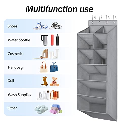 coastal rose Over The Door Shoe Organizer, 6-Tier Shoe Rack for Closet Door with Large Deep Pockets & 4 Metal Hooks, Hanging Storage Organizer for Baby Diaper, Shoe, Closet, Bathroom, Nursery, Gray