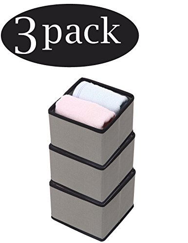 YBM Home Foldable Cube Storage Bin Basket Container, Great Tote Organizer for Closet, Drawer, Dresser and Home Organization, Gray with Black Trim (3, Small)