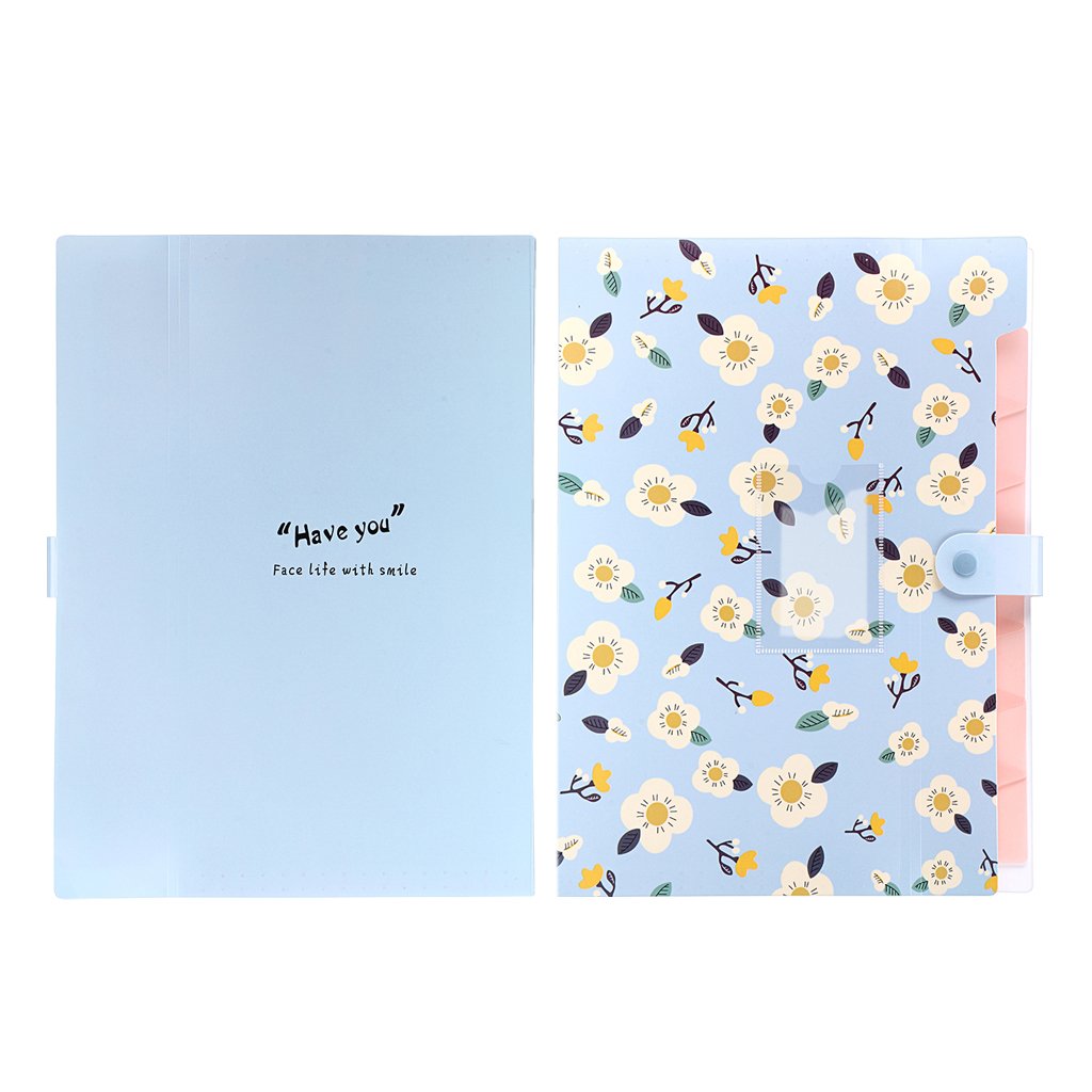 BTSKY Expanding File Folder- Floral A4 and Letter Size Archival File Holder Organizer, 8 Pockets (Blue)