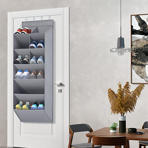 coastal rose Over The Door Shoe Organizer, 6-Tier Shoe Rack for Closet Door with Large Deep Pockets & 4 Metal Hooks, Hanging Storage Organizer for Baby Diaper, Shoe, Closet, Bathroom, Nursery, Gray