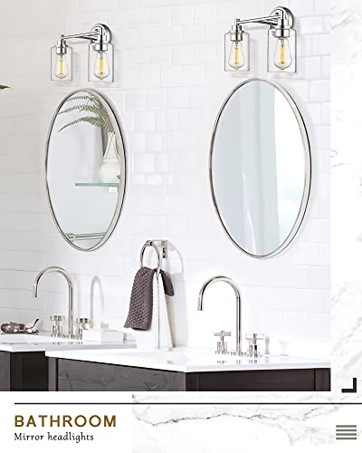 FEMILA Modern Bathroom Light Fixtures, 2-Light Bathroom Vanity Lights Over Mirror with Clear Glass Shade, Chrome Finish, 4FYC56B-2W CH