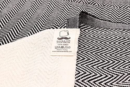 Turkish Hand Towel Set of 4 Herringbone Peshtemal Towel 100% Cotton 45x20" Light Weight Thin Quick Dry Hand Bath Hair Gym Face Tea Kitchen Set Farm House Decor Decorative Bathroom Towel (Black)