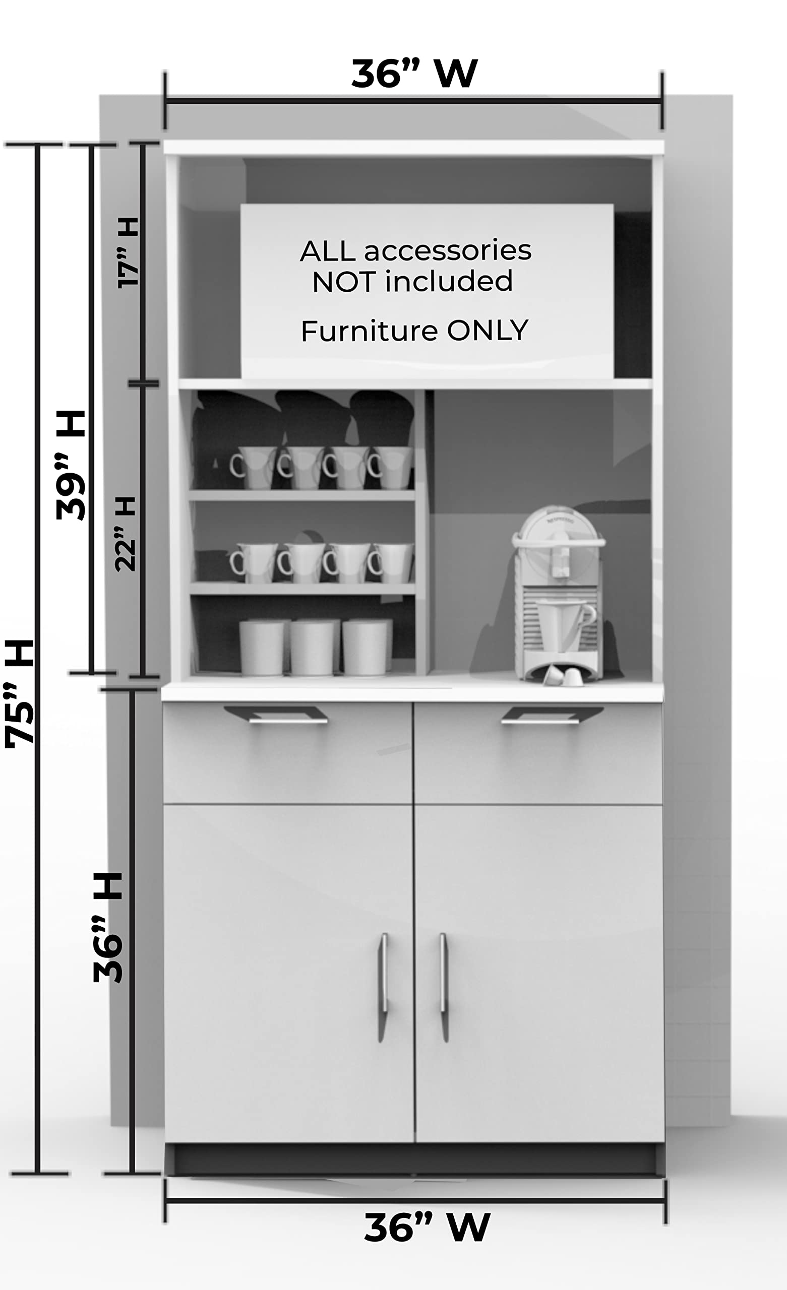 BREAKtime Coffee Break Lunch Room Furniture Buffet Color Espresso - Factory Assembled (NOT RTA) Furniture Items ONLY. Model 4230 2 Piece Group