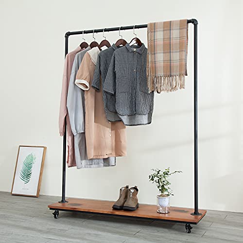 WGX Design For You Industrial Pipe Clothing Rack Wood Garment Rack Pipeline Vintage Rolling Rack with wheels(A)