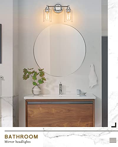 FEMILA Modern Bathroom Light Fixtures, 2-Light Bathroom Vanity Lights Over Mirror with Clear Glass Shade, Chrome Finish, 4FYC56B-2W CH