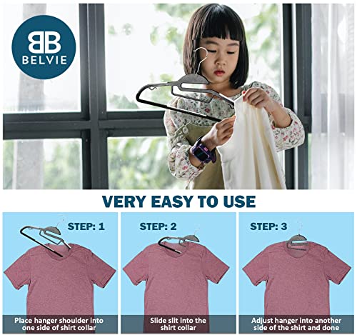 White Color Plastic Clothes Hangers (20 Pk) Non Slip Rubberized U-Slide Hanger, Ultra Thin Space Saving Suit Hanger, Non Slip Pants Hanger, Strong & Heavy Duty Plastic Coat Hanger, Strap Hooks.