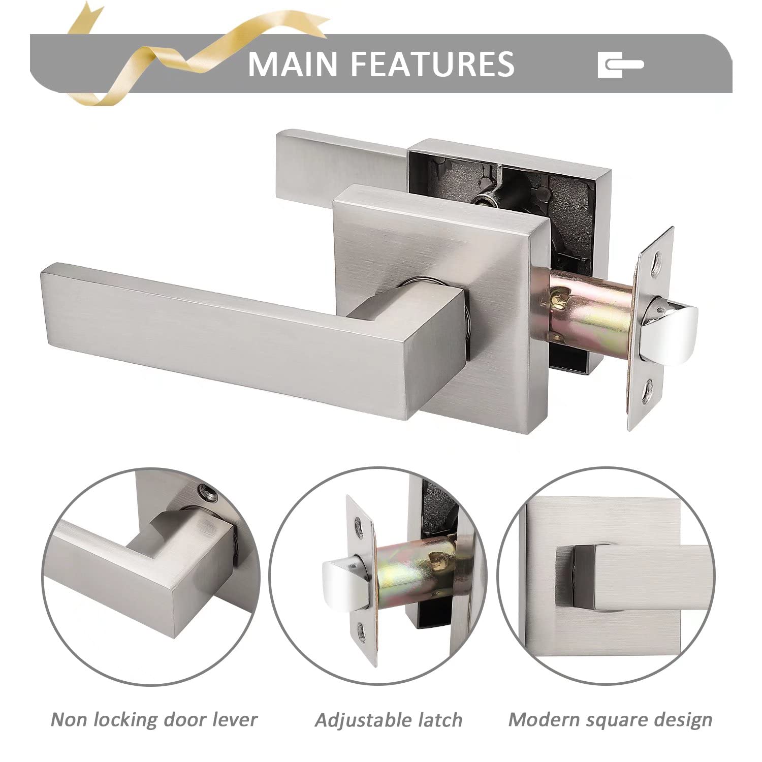 Probrico 10 Pack Square Door Lever Door Lock Handle Lockset Keyless Doorknobs Passage Knobs Lockset Interior Hallway Passage Closet in Satin Nickel