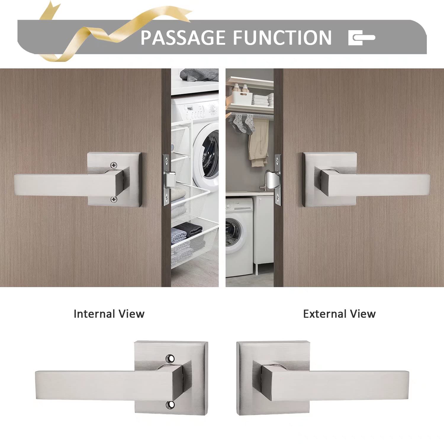 Probrico 10 Pack Square Door Lever Door Lock Handle Lockset Keyless Doorknobs Passage Knobs Lockset Interior Hallway Passage Closet in Satin Nickel