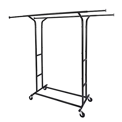 Fishat Heavy Duty Double & Single Rod Garment Rack, Black White