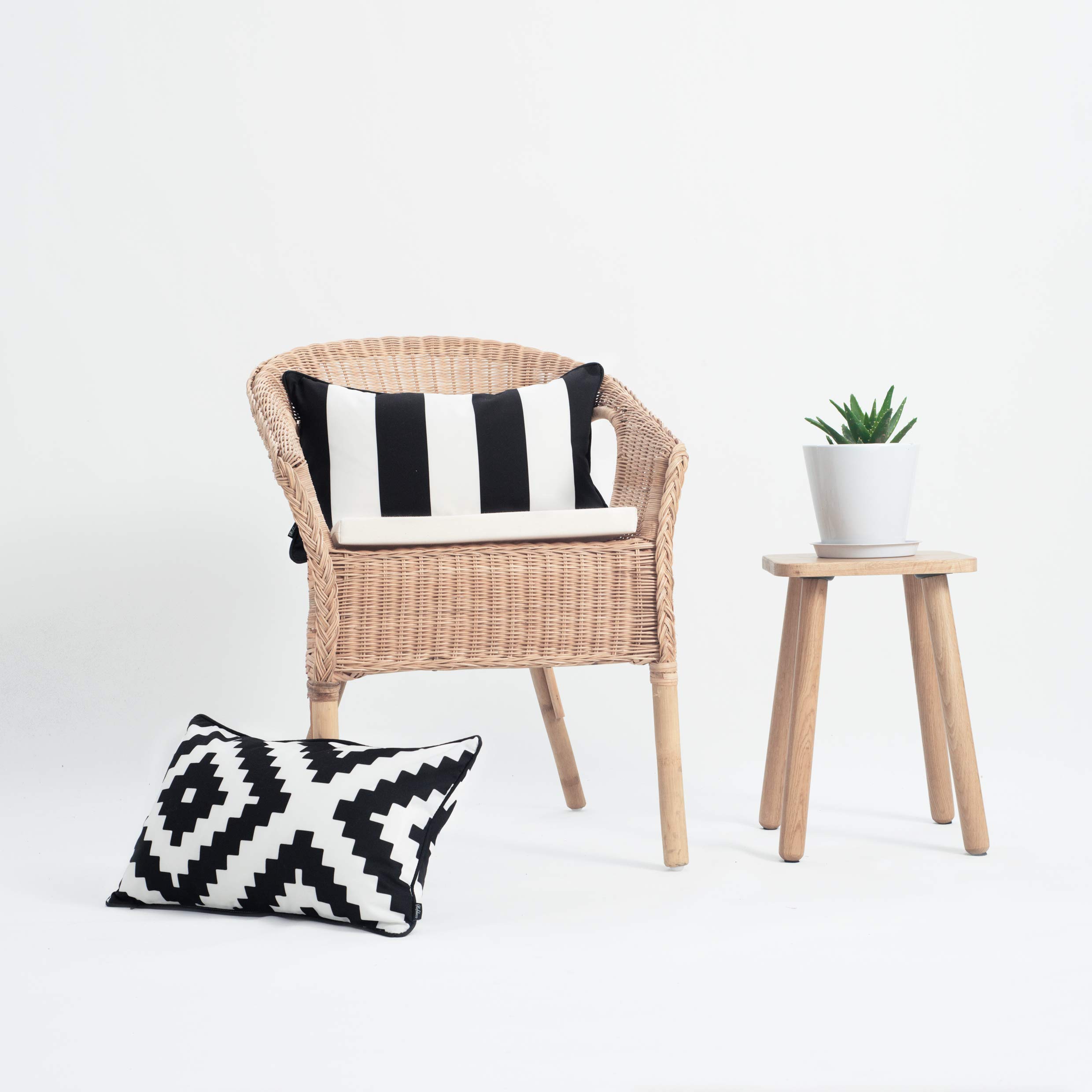 Hofdeco Decorative Lumbar Pillow Cover ONLY Indoor Outdoor Water Resistant Canvas Modern Black Stripes 12"x20"