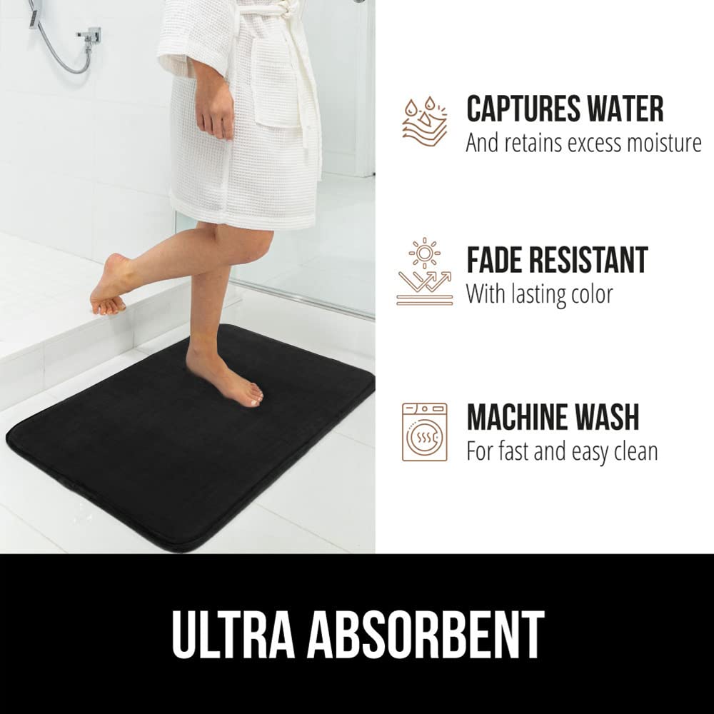 Gorilla Grip Thick Memory Foam Bath Rugs, Soft Absorbent Velvet Bathroom Mats, Durable Dots on Underside, Machine Washable Bathmat, Carpet Rug Room Decor for Shower Floor, 24x17 Mat, Black