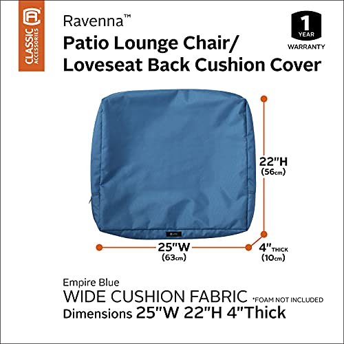Classic Accessories Ravenna Water-Resistant Patio Bench/Loveseat Cushion Cover, 25 x 22 x 4 Inch, Empire Blue