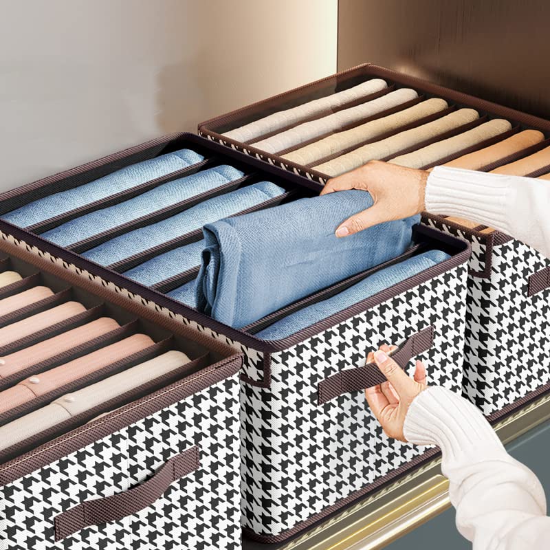 Ozeupeka foldable indoor clothes storage box with handles, large space closet closet storage storage box for clothes/jeans/skirts/shirts/T-shirts, 1PCS (7 Grids)