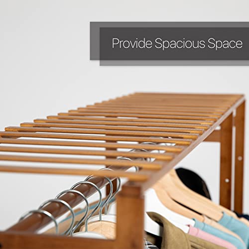 MoNiBloom Bamboo Clothes Rack, 6 Tier Garment Clothing Storage Shelving with Pants Scarves Racks and a Hanging Rob for Bedroom Living Room, Brown