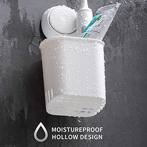 LEVERLOC Toothbrush Holder Suction Cup and 2 Shower Caddy Baskets Wall Mounted Drill-Free for Bathroom Shower Removable Waterproof Sturdy Self Draining for Kitchen