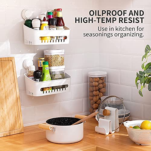 LEVERLOC Toothbrush Holder Suction Cup and 2 Shower Caddy Baskets Wall Mounted Drill-Free for Bathroom Shower Removable Waterproof Sturdy Self Draining for Kitchen
