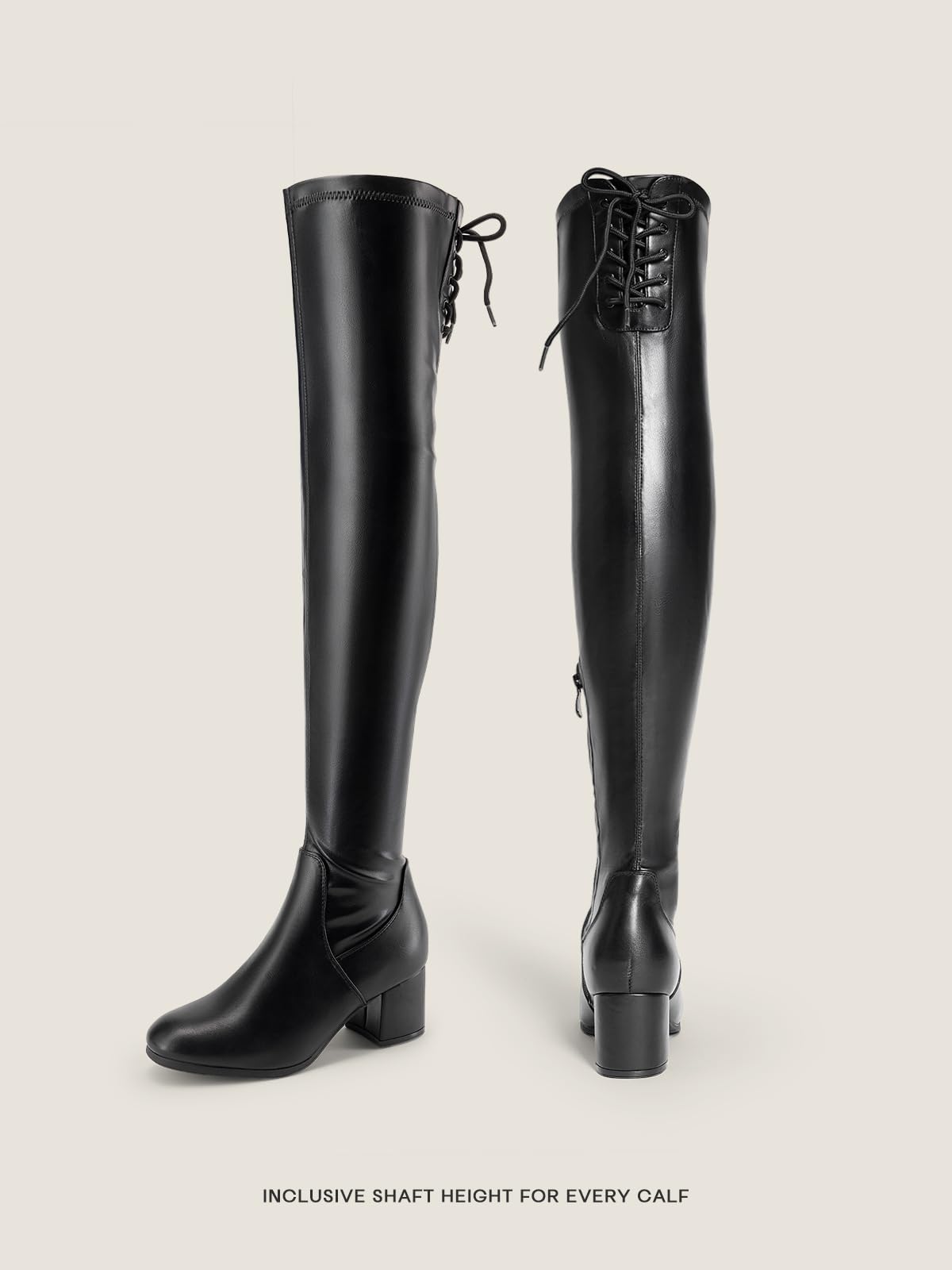 DREAM PAIRS Women's Laurence Over The Knee Thigh High Chunky Heel Boots Long Stretch Sexy Fall Boots,Size 8,Black/Pu,LAURENCE