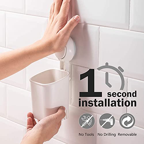 LEVERLOC Toothbrush Holder Suction Cup and 2 Shower Caddy Baskets Wall Mounted Drill-Free for Bathroom Shower Removable Waterproof Sturdy Self Draining for Kitchen