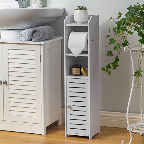 Toilet Paper Holder Stand,Bathroom Storage Cabinet Beside Toilet Storage for Small Bathroom,Bathroom Storage Cabinet with Toilet Roll Holder,Toilet Paper Stand for Small Space,White by AOJEZOR