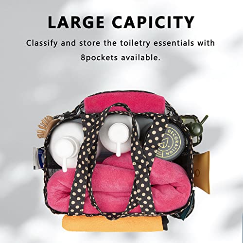 COFSODI Portable Hanging Mesh Shower Caddy - Shower Bag with Key Hook and Windproof Hook, 8 Pockets, Shower Organizer for College, Dorm, Camp, Beach, Swimming, Gym, Travel (Black)