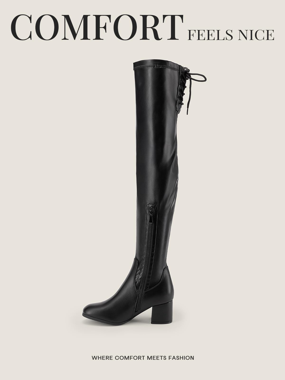 DREAM PAIRS Women's Laurence Over The Knee Thigh High Chunky Heel Boots Long Stretch Sexy Fall Boots,Size 8,Black/Pu,LAURENCE