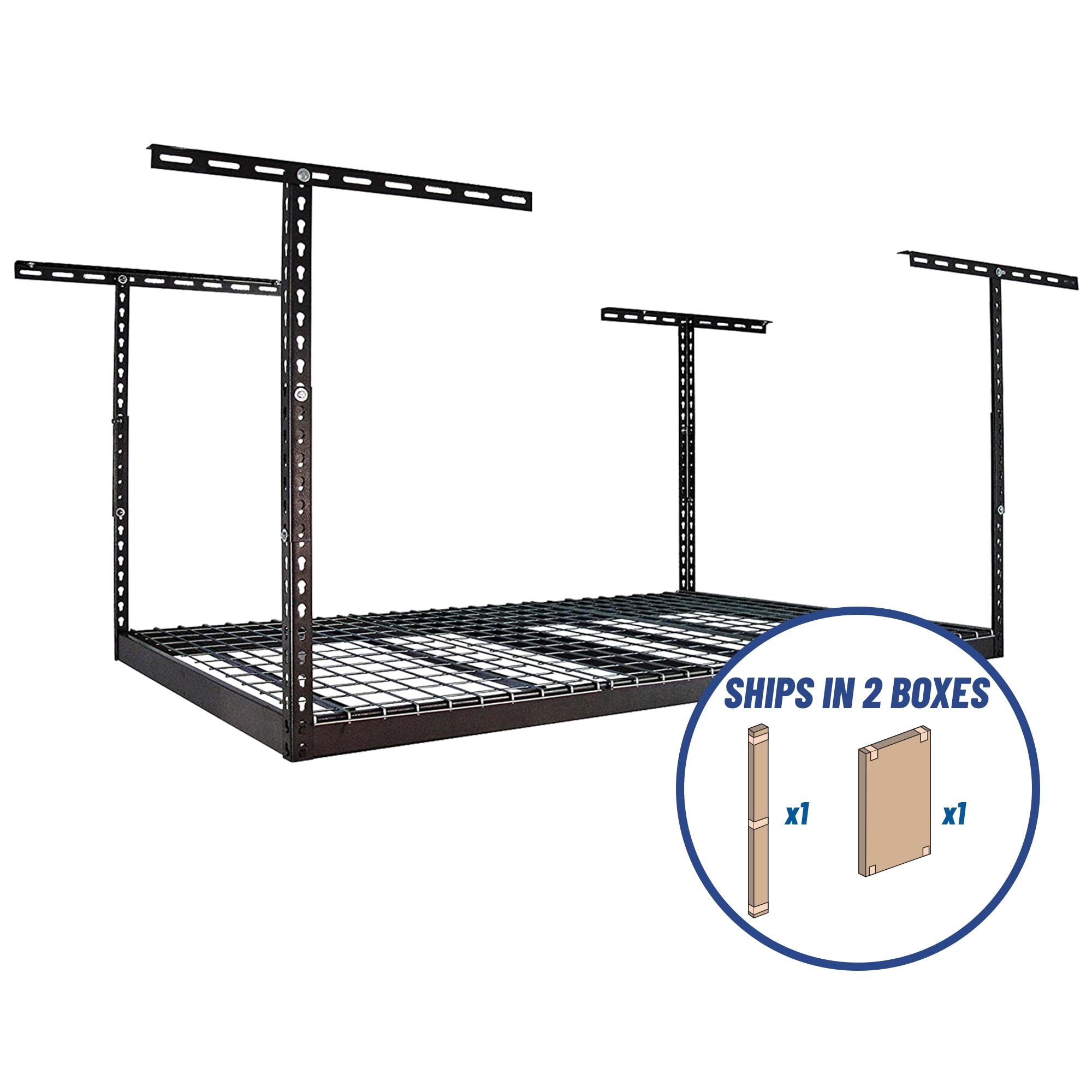 MonsterRax Overhead Garage Storage Racks 4x6, Ceiling Mounted Shelving, Adjustable Hanging Storage Organizer, Heavy Duty Steel, Holds 500 Pounds, Color: Hammertone, Adjusts 12"-21β off Ceiling