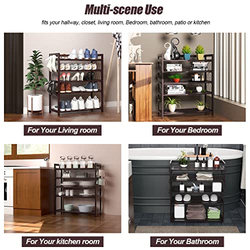 Bamboo Shoe Rack,Sundries Rack Kitchen Shelf 5 Tier Wooden Shoe Shelf Storage Organizer with Additional Hangers,Perfect for Entryway,Hallway, Bathroom Closet or Living Room (Brown)