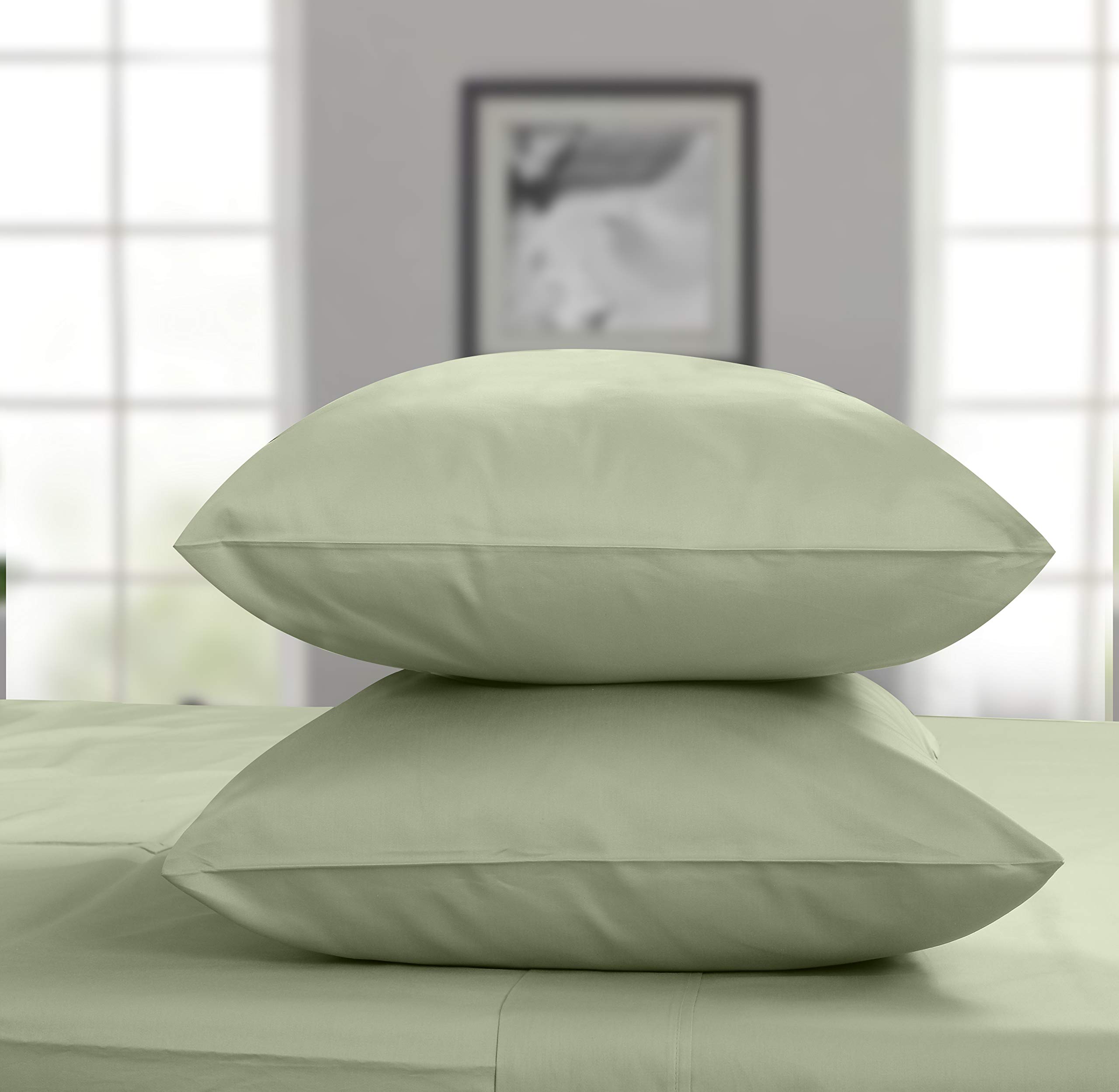 Threadmill King Size Pillow Cases Set of 2-100% Pure Cotton 300 Thread Count Sateen Weave Sage Green Pillow Cases - Ultra Soft & Silky Comfortable Bed Pillow Covers - Hotel Quality Pillow Protectors