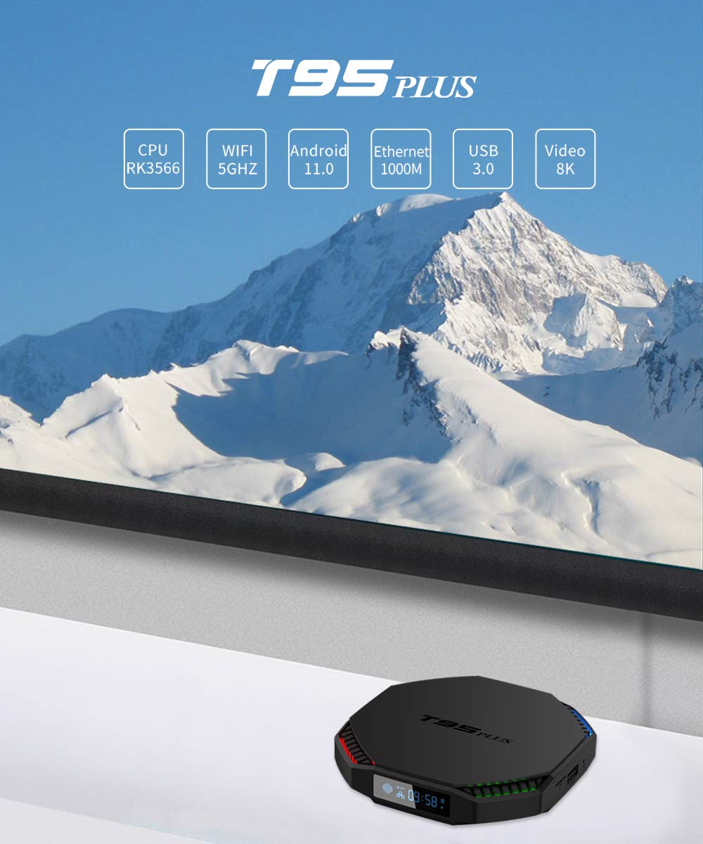 Android TV Box 11.0 Android Box T95Z Plus TV Box Android 4GB RAM 64GB ROM with RK3566 Quad-Core Supports 2.4G 5G Dual WiFi/BT 4.0 /8K/3D/H.265 Smart TV Boxes