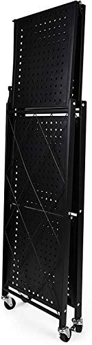HealSmart 3-Tier Heavy Duty Foldable Metal Rack Storage Shelving Unit with Wheels Moving Easily Organizer Shelves Great for Garage Kitchen Holds up to 750 lbs Capacity, Black (HKSHLFFOLD28153403BV1)