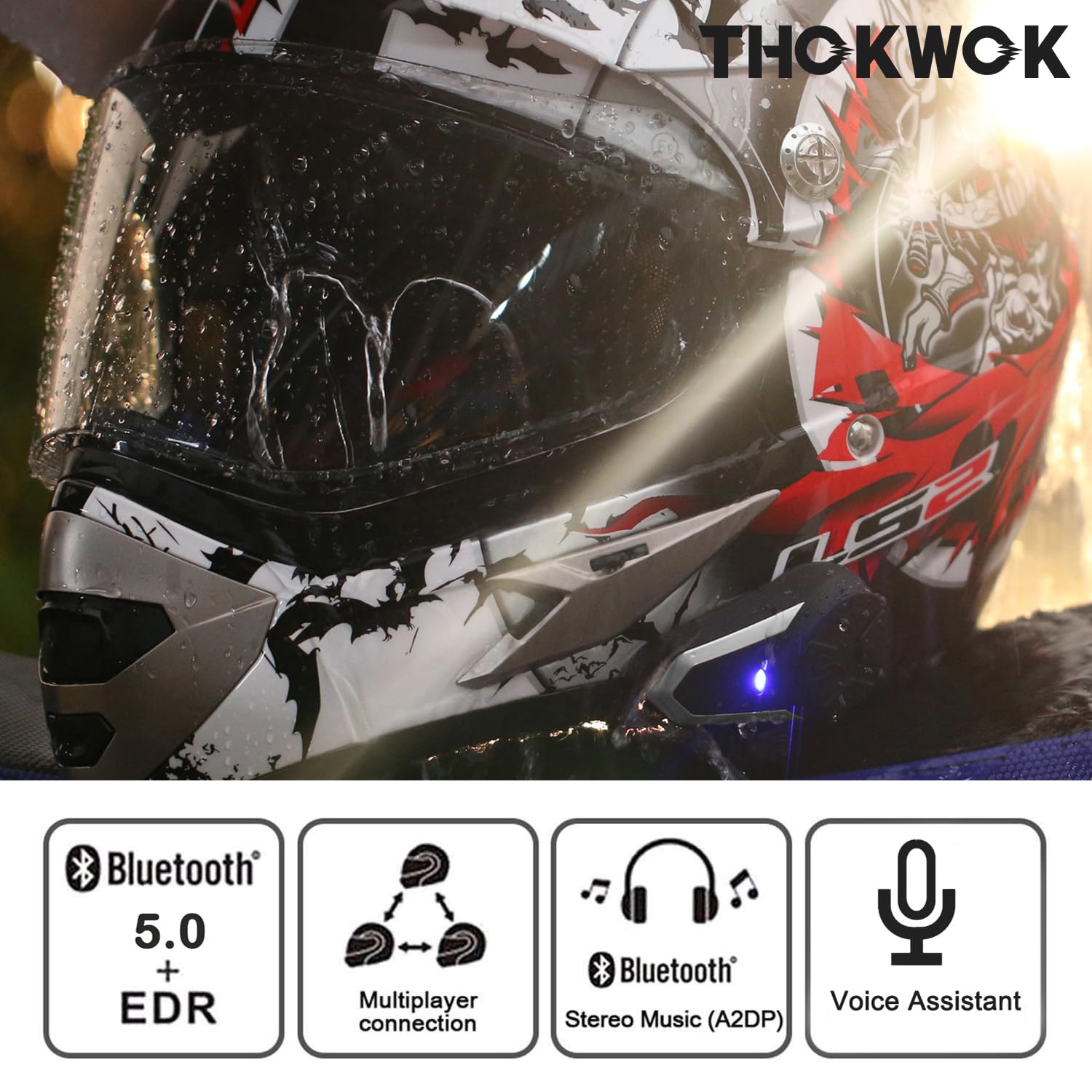 THOKWOK Motorcycle Bluetooth Headset,New Version BT-S3 1000m Helmet Bluetooth Intercom, Motorcycle Bluetooth Communication System for Ski/ATV/Dirt Bike Up to 3 Riders(Boom Microphone, Pack 1)