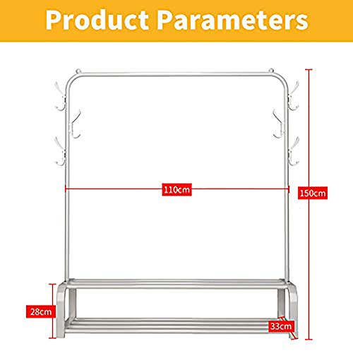 YAYI Garment Rack Clothes Rack Freestanding Hanger Bedroom Clothing Rack With 2-Tier Lower Storage Shelf And Side Hooks,White