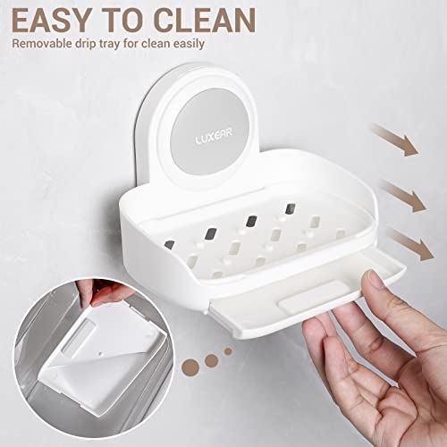 LUXEAR Shower Caddy Suction Cup Sets Shower Shelf Basket + Soap Dish Holder NO-Drilling Removable One Second Installation Suction Shower Organizer Powerful Waterproof Bathroom Caddy Storage-2 Pack