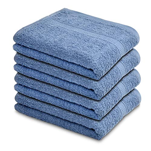 TALVANIA Hand Towels - 100% Cotton Bathroom Towel Set Hotel Spa Quality 600GSM - Super Soft Absorbent - Use for Home Bath Hand Face - 16β X 28β - Set of 4 (Blue)
