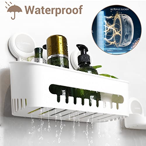LUXEAR Shower Caddy Suction Cup Sets Shower Shelf Basket + Soap Dish Holder NO-Drilling Removable One Second Installation Suction Shower Organizer Powerful Waterproof Bathroom Caddy Storage-2 Pack