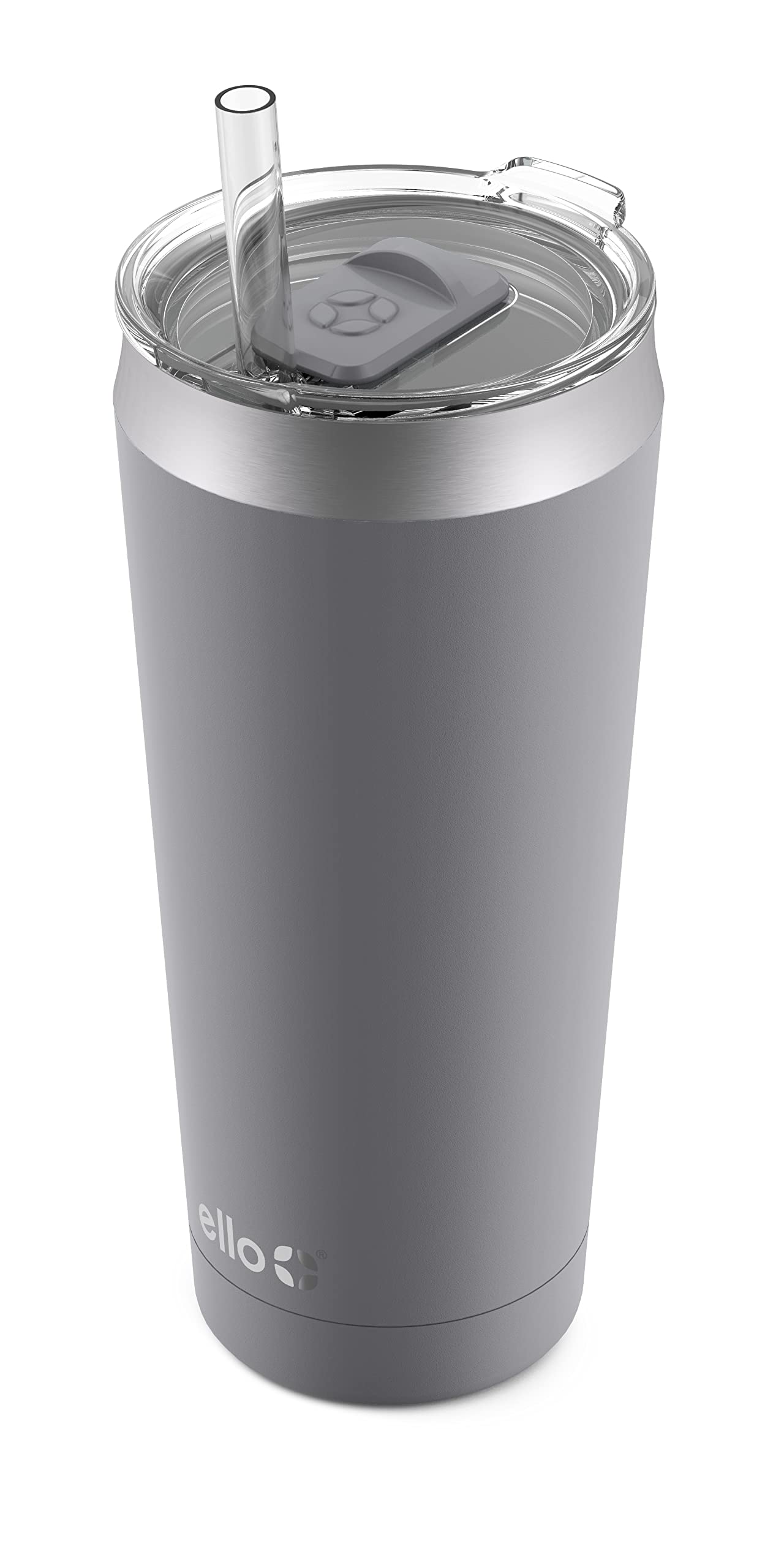Ello Beacon Vacuum Insulated Stainless Steel Tumbler with Optional Straw, 24 oz, Grey