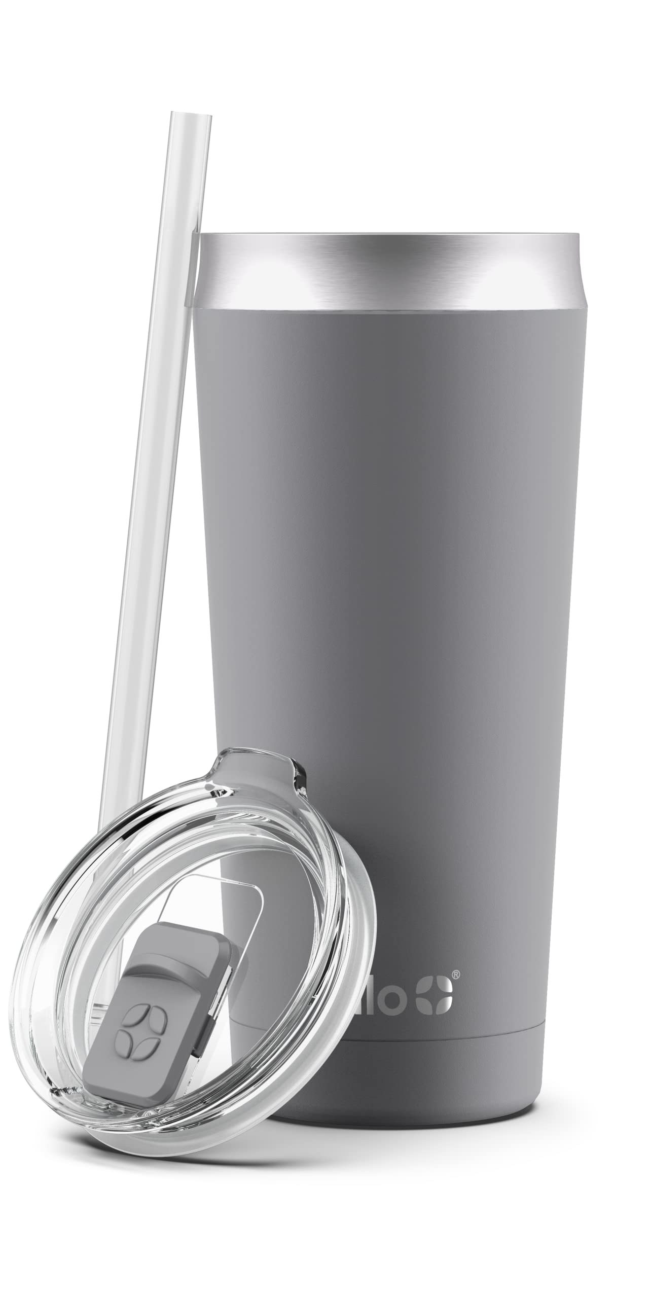 Ello Beacon Vacuum Insulated Stainless Steel Tumbler with Optional Straw, 24 oz, Grey