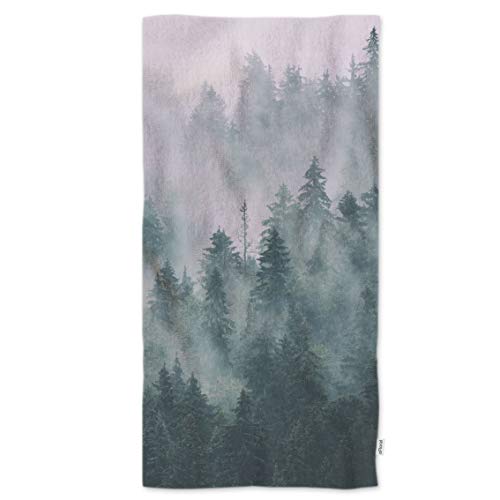 oFloral Misty Fir Pine Hand Towels,Vintage Retro Style Foggy Landscape in Hipster Soft Comfortable Super-Absorbent Towel for Bathroom Kitchen Spa Gym Yoga 15X30 Inch