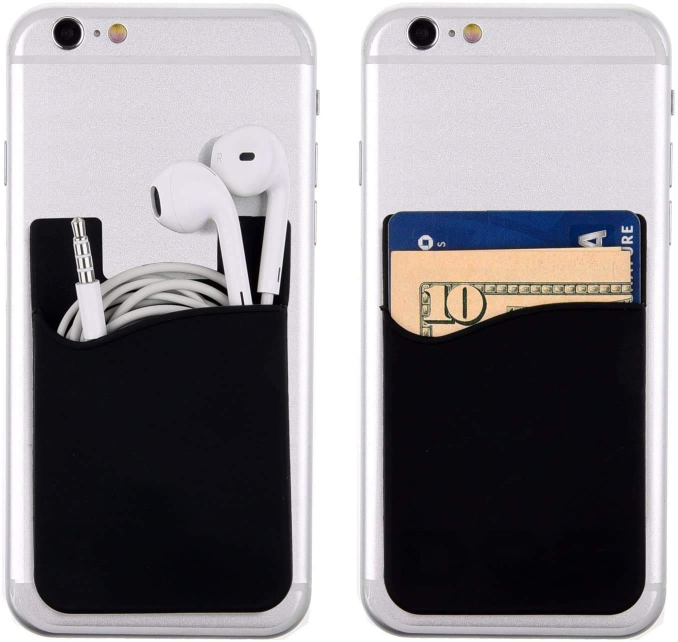 Adhesive Cell Phone Wallet for Back of Phone Case. Silicone Stick On Sleeve for iPhone, Android & Flat Surfaces, Great for Credit Cards, Business Card, Money & ID Card (Black 1 Pack)