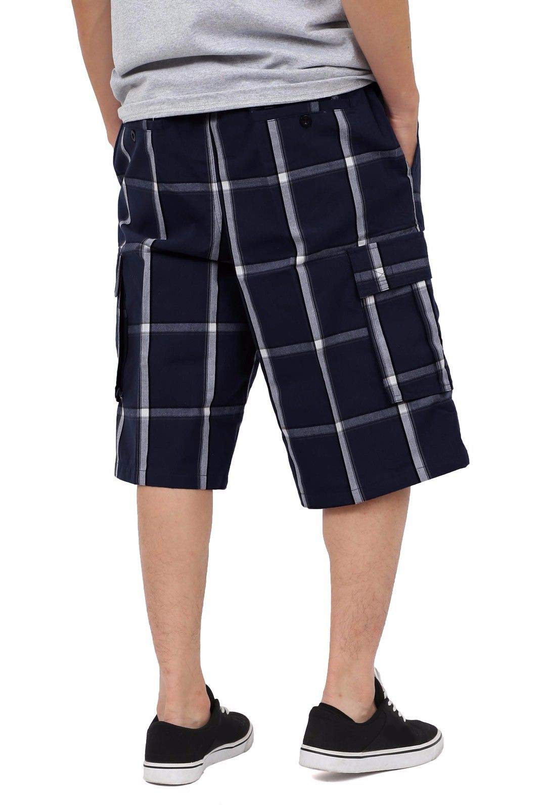 Shaka Wear Men’s Cargo Shorts – Casual Plaid Relaxed Loose Fit Elastic Waist Multi Pocket Pants Regular Big Size SP1703 Navy 2X