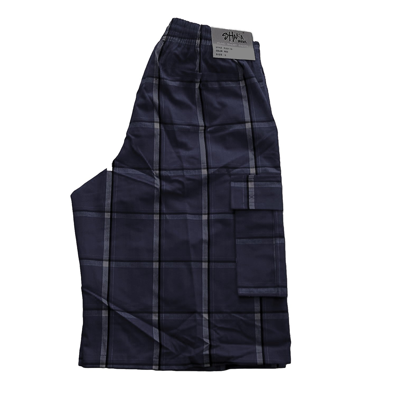Shaka Wear Men’s Cargo Shorts – Casual Plaid Relaxed Loose Fit Elastic Waist Multi Pocket Pants Regular Big Size SP1703 Navy 2X